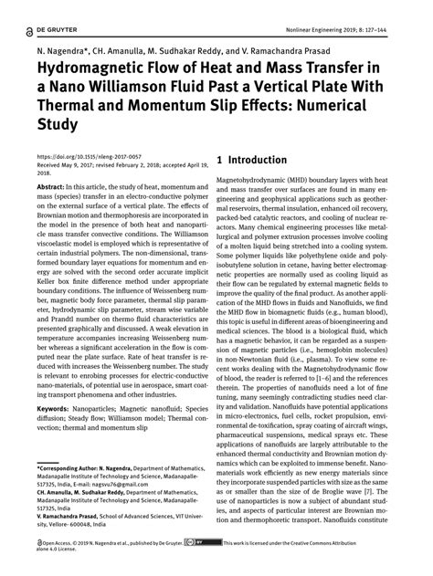 Pdf Hydromagnetic Flow Of Heat And Mass Transfer In A Nano Williamson