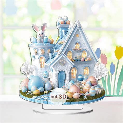 Opehuo Easter Bunny Flat Acrylic Ornamenteaster Cartoon Bunny Castle