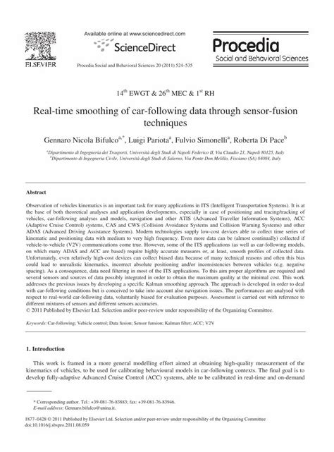 pdf real time smoothing of car following data through sensor fusion