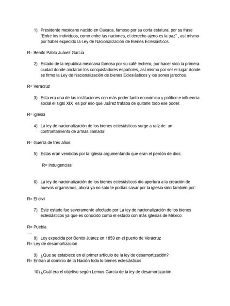 Ley De Nacionalización De Bienes Eclesiásticos Pdf México Clero