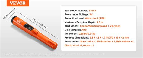 Vevor Metal Detector Pinpointer Ip68 Fully Waterproof Handheld Pin