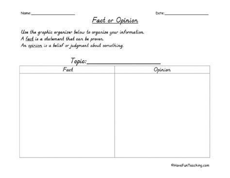Fact And Opinion Graphic Organizer Landscape Pdf