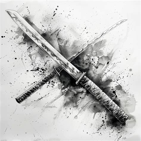 Crossed Katana Swords Ink Drawing High Resolution Ai Art