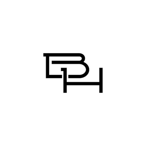 bh 모노그램 로고 디자인 문자 텍스트 이름 기호 흑백 로고타입 알파벳 문자 단순 로고 프리미엄 벡터