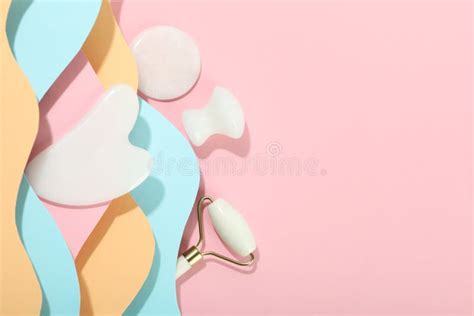 Face Care Concept With Gua Sha Kit On Multicolor Background Stock Image Image Of Natural