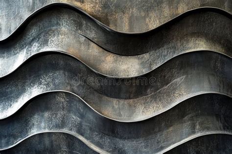 Abstract Metallic Wave Pattern With Textured Surface In Modern Architectural Design Stock