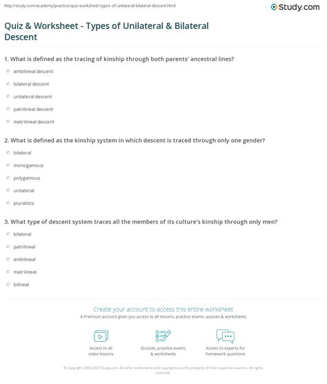 Quiz And Worksheet Types Of Unilateral And Bilateral Descent