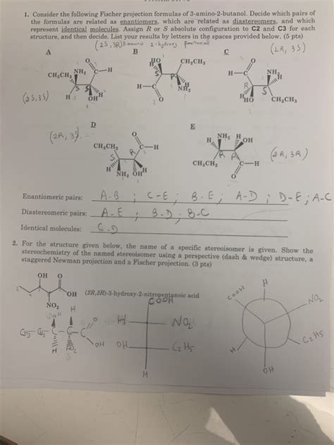 Solved 1 Consider The Following Fischer Projection Formulas