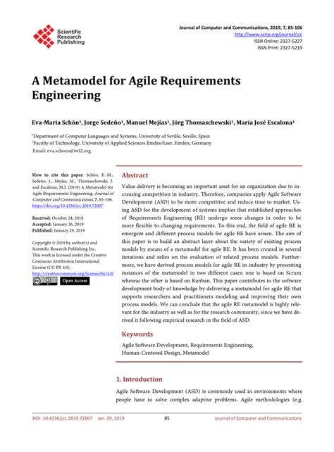 Pdf A Metamodel For Agile Requirements Engineering