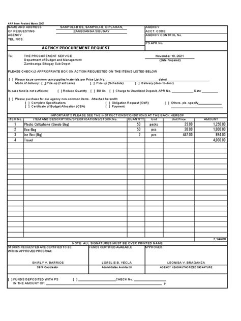 Apr Form Pdf Procurement Receipt