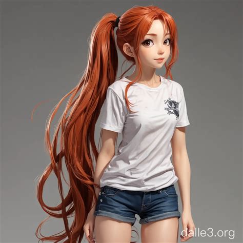 Anime Girl With Long Red Hair In Ponytail 170cm Height Slender Build