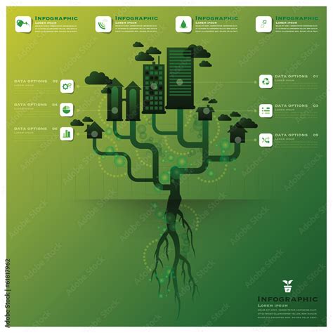 Pollution Tree And Root Infographic Design Template Stock Vector