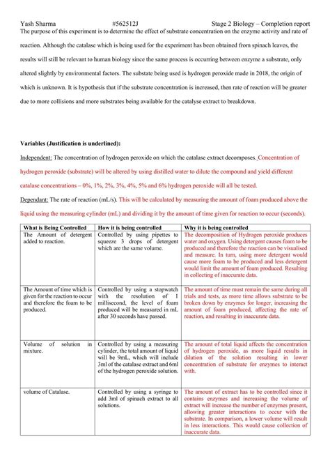 Enzyme Completion Practical Biology Year 12 Sace Thinkswap