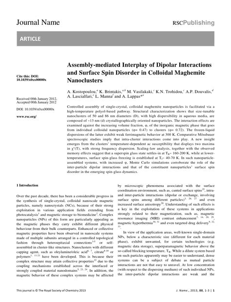 Pdf Assembly Mediated Interplay Of Dipolar Interactions And Surface Spin Disorder In Colloidal