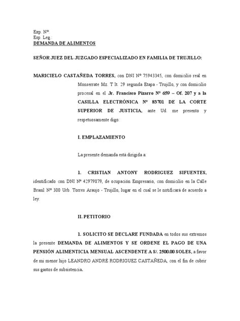 Modelo Demanda De Alimentos Perú Demanda Judicial Virtud