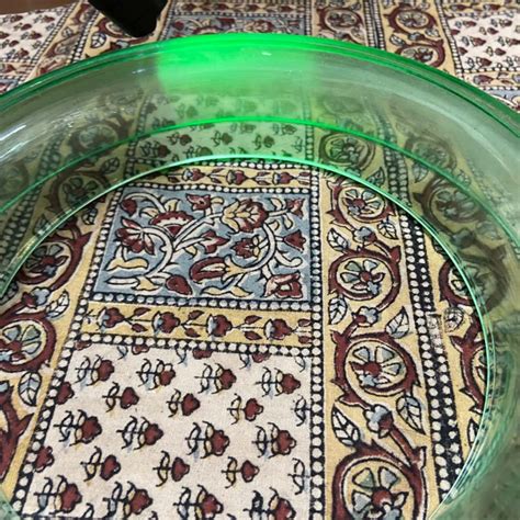 Vintage Uranium Glass Ring Vase Posy Circle Dishs