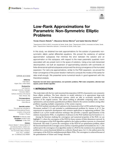 Pdf Low Rank Approximations For Parametric Non Symmetric Elliptic
