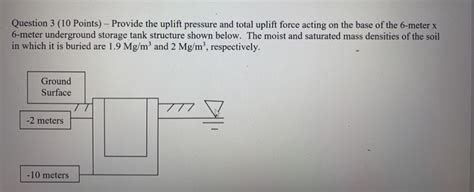 Solved Question Points Provide The Uplift Pressure Chegg