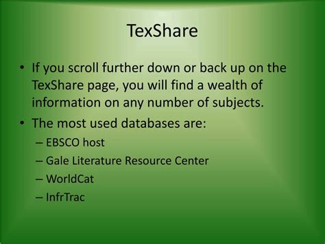 Ppt Guide For Using The Texshare Databases Powerpoint Presentation Free Download Id 2242496