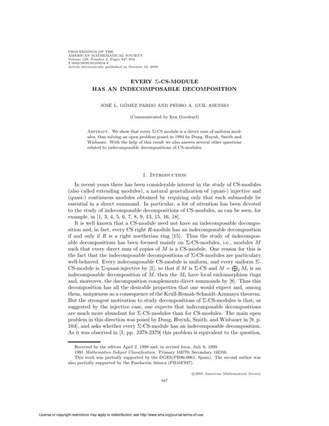 Pdf Every ∑ Cs Module Has An Indecomposable Decomposition