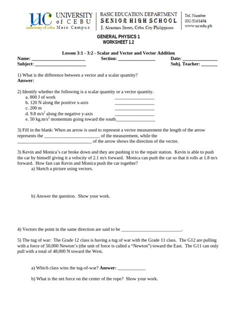 worksheet 1 2 vectors and vector addition pdf