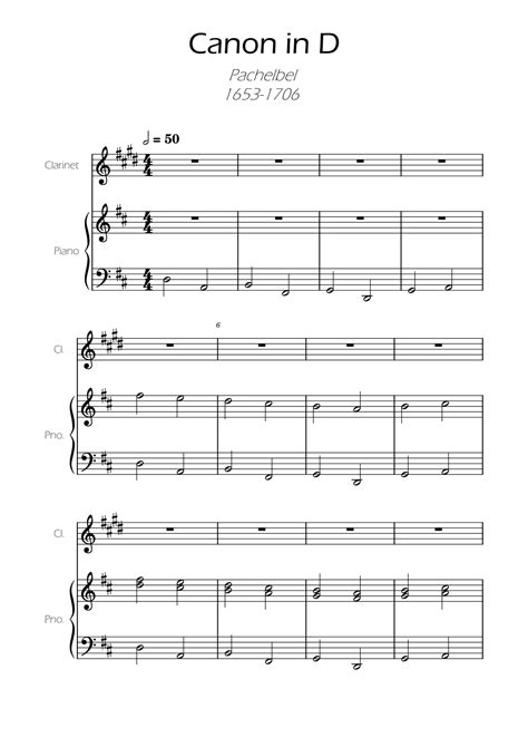 Canon In D Easy Clarinet And Piano Arr Ygor Nunes By Pachelbel Sheet