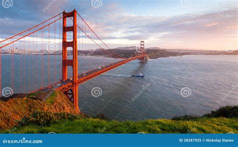 Golden Gate Bridge Sunset Panorama Stock Image Image Of Francisco