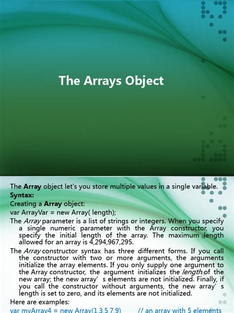 The Arrays Object Pdf Parameter Computer Programming Constructor Object Oriented