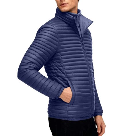 Ntacza Zip Up Jackets For Men Stand Collar Blue Fleece Lined Puffer