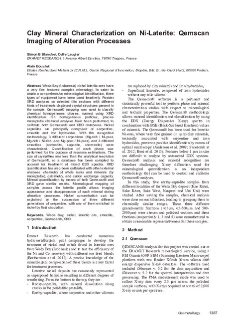 Pdf Clay Mineral Characterization On Ni Laterite Qemscan Imaging Of Alteration Processes