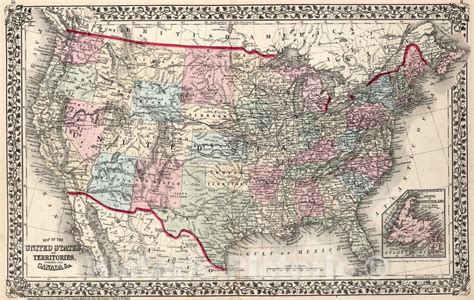 Historic Map Map Of The United States 1874 Vintage Wall Art