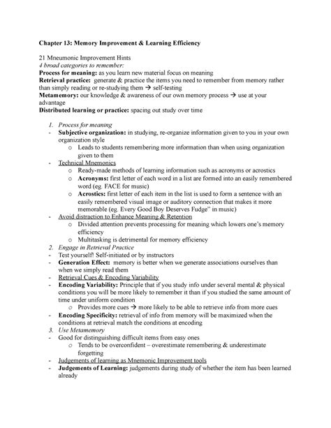 Chapter 13 Memory Improvement And Learning Efficiency Chapter 13