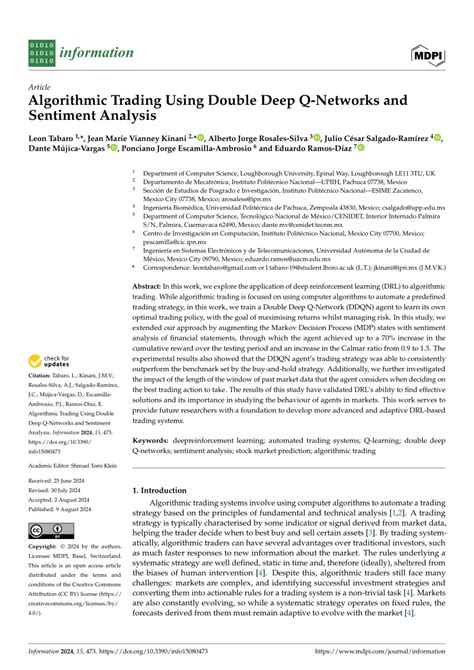 Pdf Algorithmic Trading Using Double Deep Q Networks And Sentiment