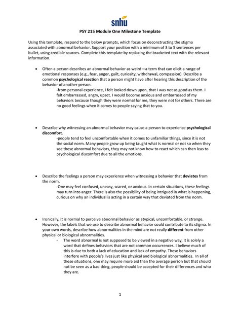 Psy 215 Module One Milestone Template 1 Psy 215 Module One Milestone Template Using This