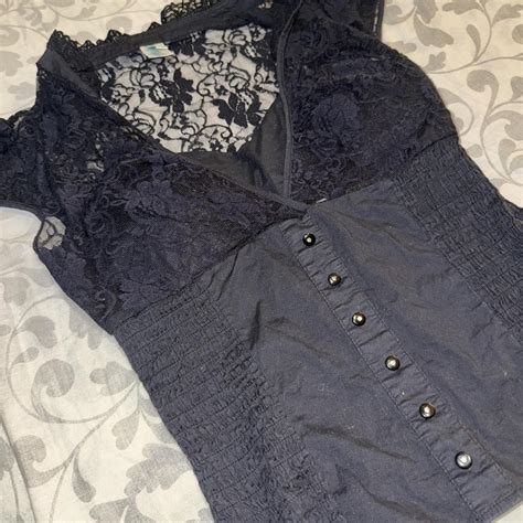 Black Lace Corset Top Size Large But Petite Sized Depop