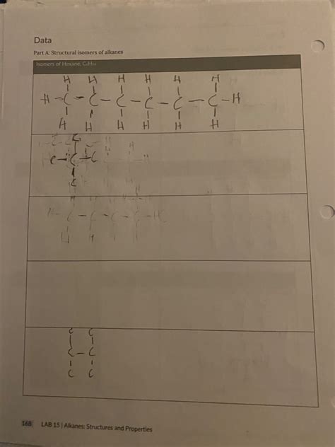 Data Part A Structural Isomers Of Alkanes 168 Lab 15 Alkanes