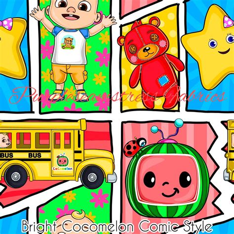 Bright Cocomelon Comic Style Purpleseamstress Fabric