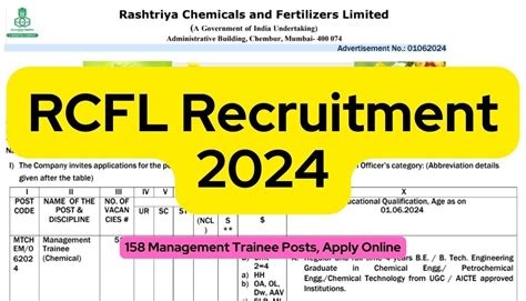 Rcfl Recruitment 2024 158 Management Trainee Posts Apply Online Bestseminartopics