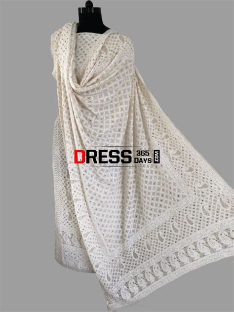 Ivory Chikankari Suit With Fully Embroidered Dupatta And Lower Fabric