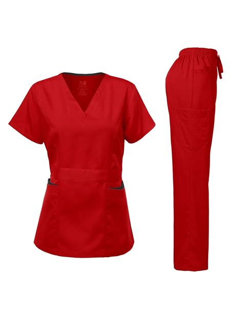 Dagacci Medical Uniform Womens Scrubs Set Stretch Ultra Soft Contrast