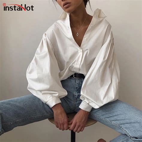 InstaHot элегантная рубашка с рукавом-фонариком, белая, черная ...