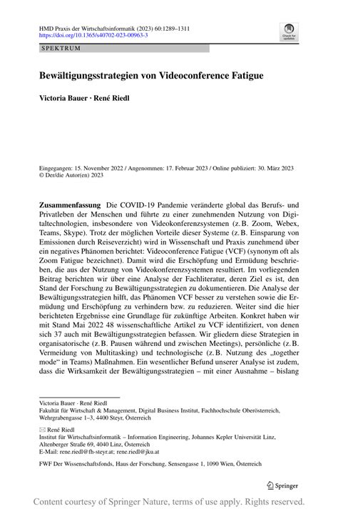 Pdf Bewältigungsstrategien Von Videoconference Fatigue