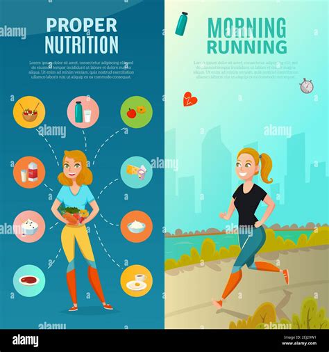 Healthy Lifestyle Vertical Banners Set With Young Woman Having Proper