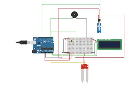 Circuit Design Penyiram Otomatis Dengan Sensor Lembab Tinkercad