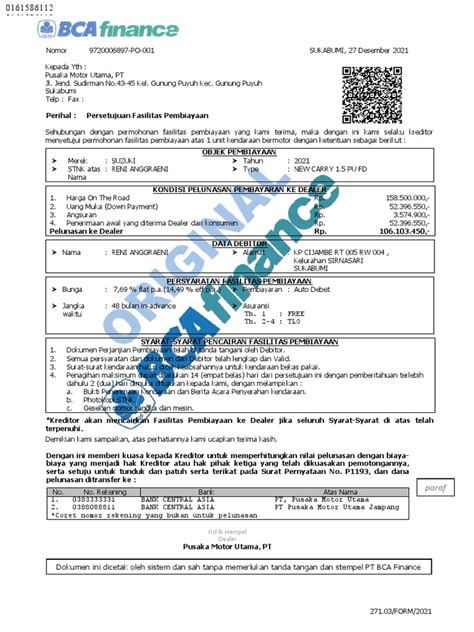 Persetujuan Pembiayaan Kendaraan Pdf