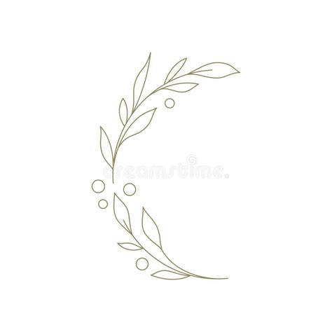 Elegant Curved Tree Branch Greenery With Foliage And Berries Line Art Decor For Logo Design