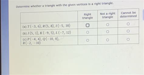 [solved] determine whether a triangle with the given vertices is a