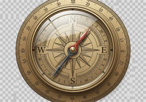 A Detailed Illustration Of A Brass Compass Rose Featuring A 360 Degree