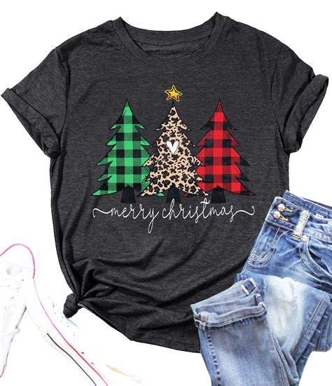 Merry Christmas Shirt For Women Christma Tree T Shirt Short Sleeve