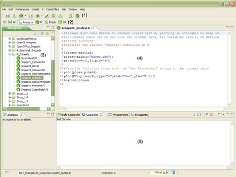 the active resource perspective of bio7 with opened r editor actions in